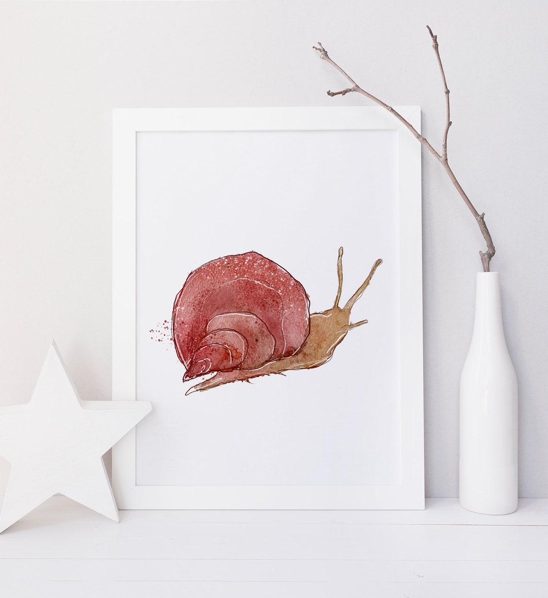Snail Print / Snail Watercolor / Reproduction / Minimalist Style ...