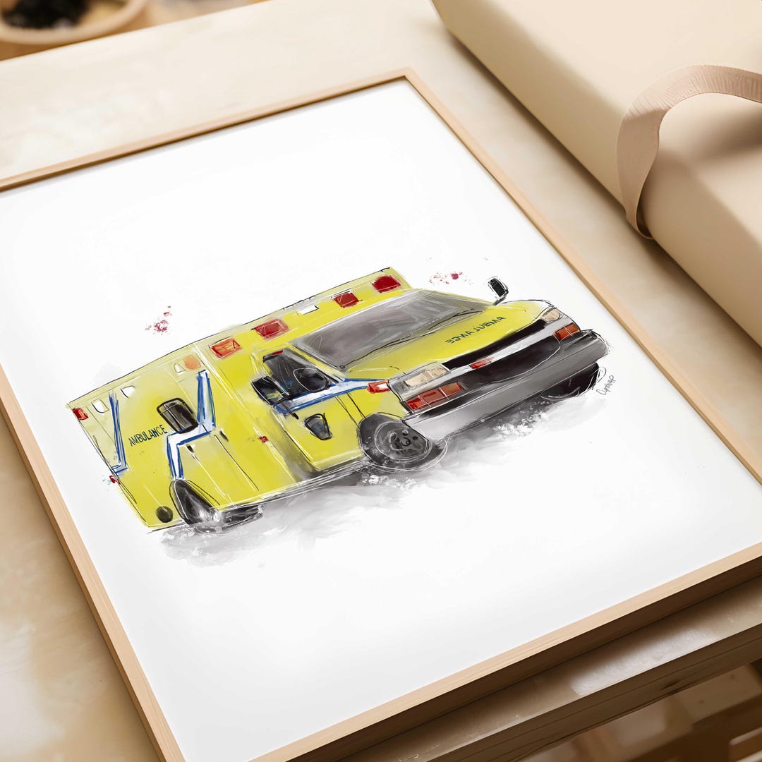 Ambulance Print | Emergency Vehicle Wall Art | Nursery & Kids Room ...