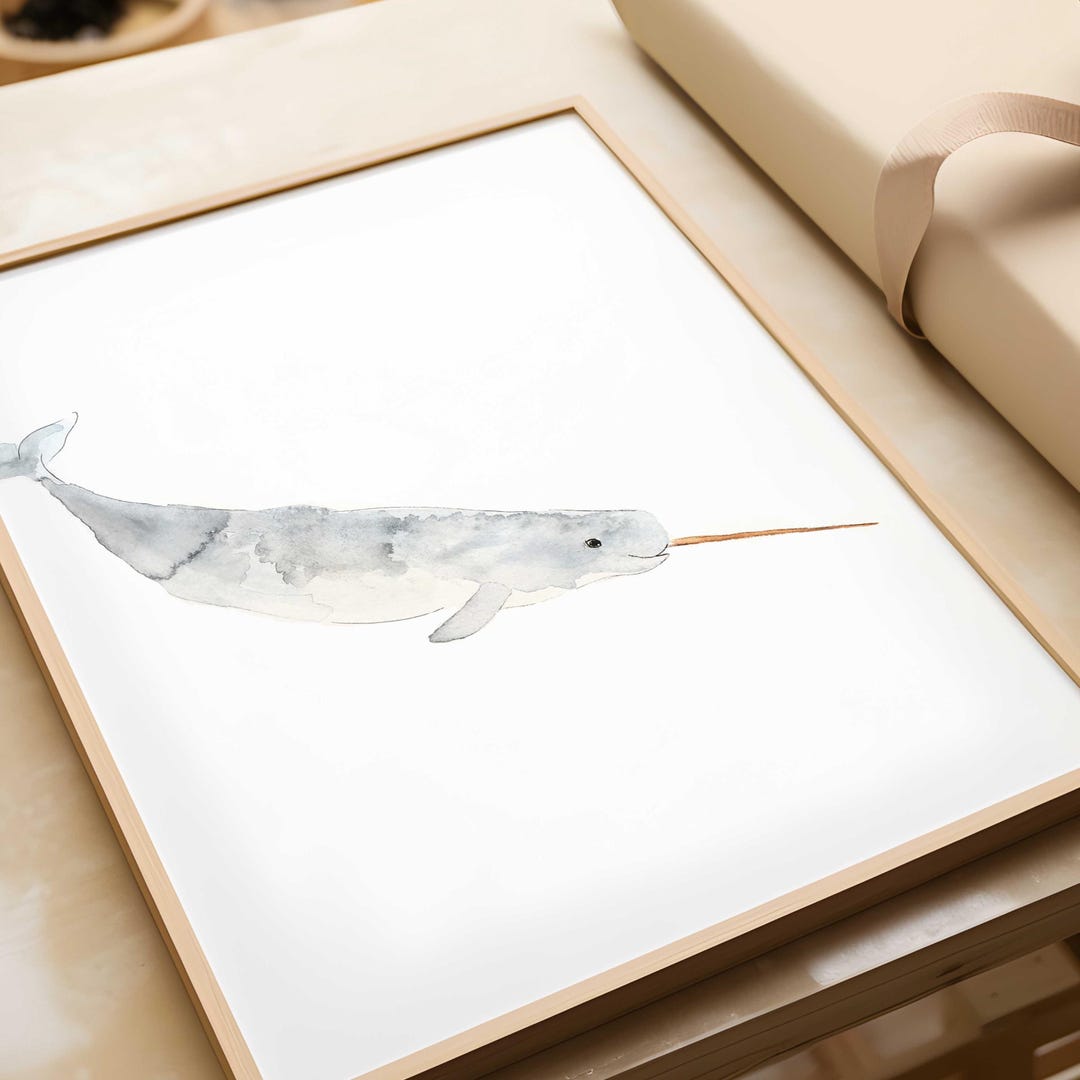 Narwhal Poster / Marine Animal / Seabed / Watercolor / Handmade / Made ...