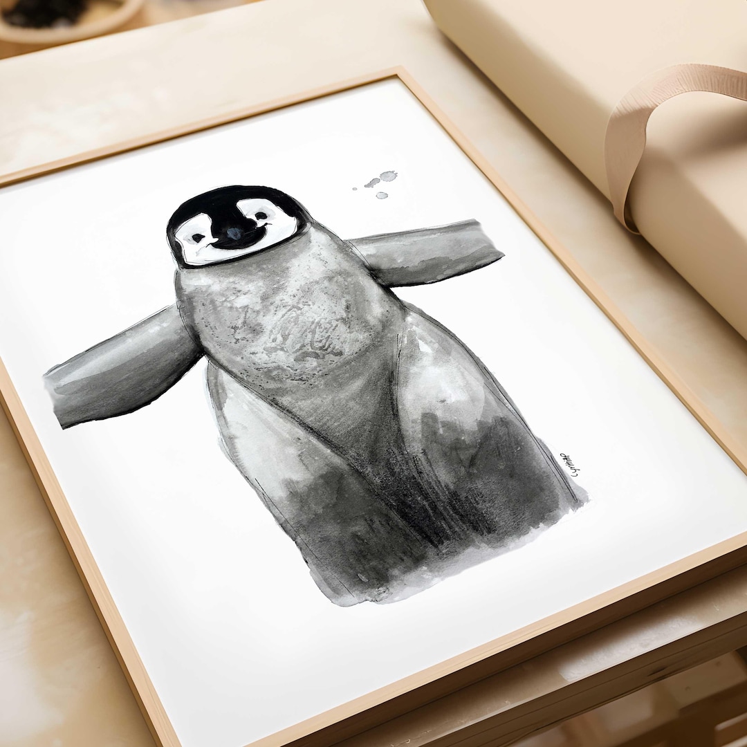 Penguin Watercolor Print | Polar Animal Nursery Wall Art for Baby Boy ...
