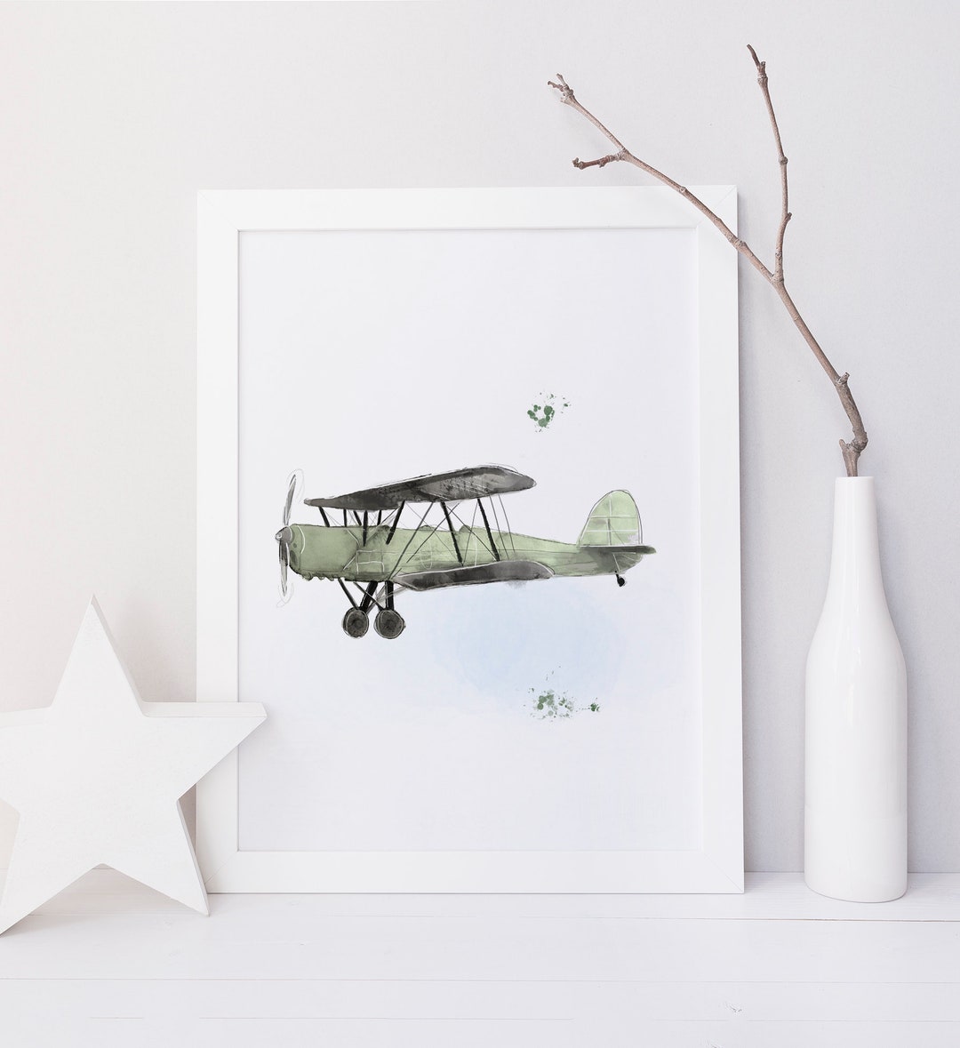 Vintage Biplane Side View Print | Retro Wall Art for Kids' Room ...