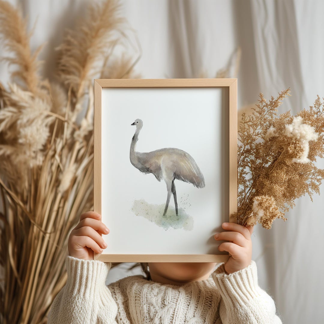 Australian Emu Print | Elegant Watercolor Animal Art for Kids' Room ...