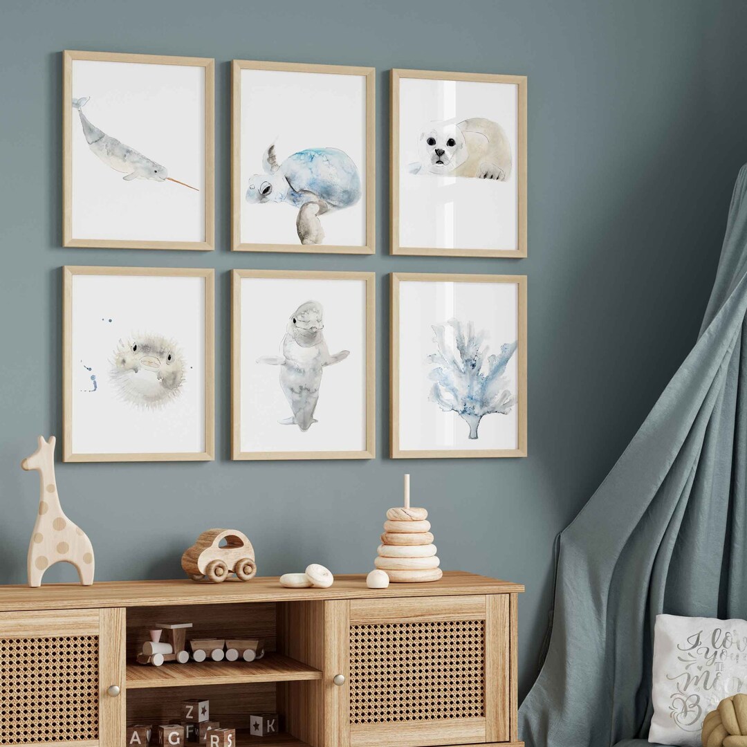 Set of 6 Sea Animals Prints | Ocean Wall Art | Nursery & Kids Room ...