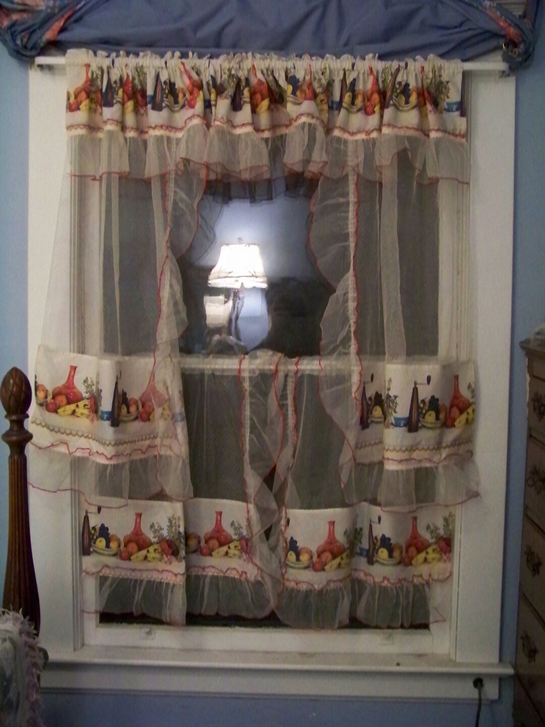 1950s Kitchen Border Print & Dotted Swiss Sheer Curtains Vintage ...
