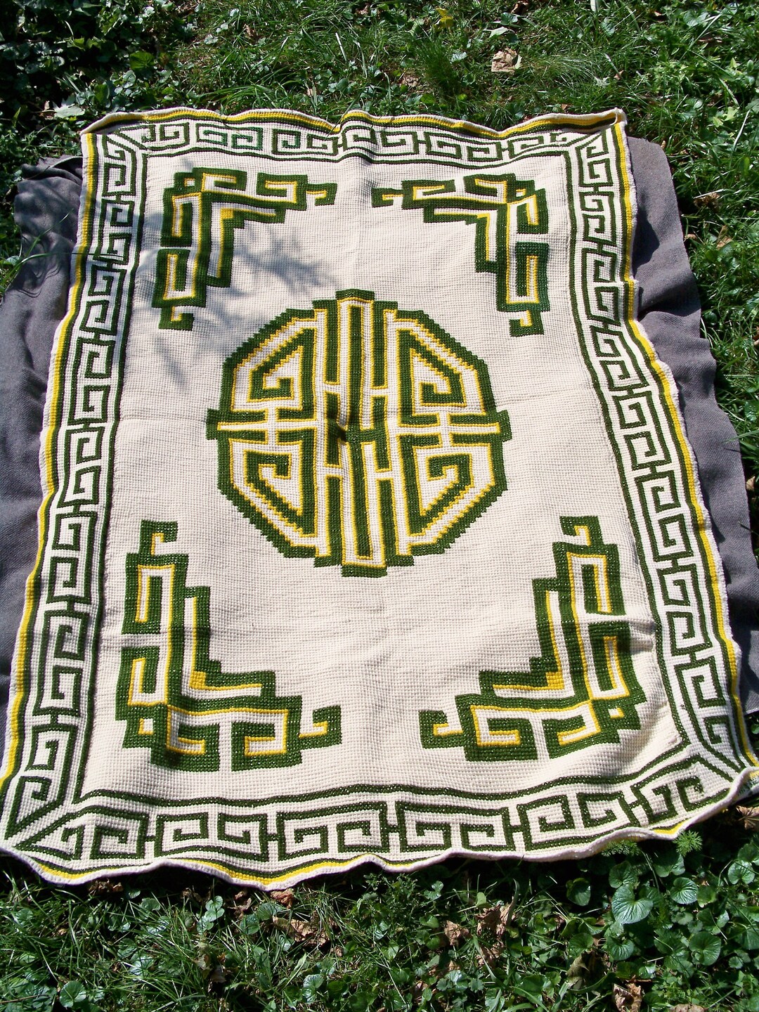 1970s Designer Sample Afghan, Greek Key Vintage Fiber Art - Etsy