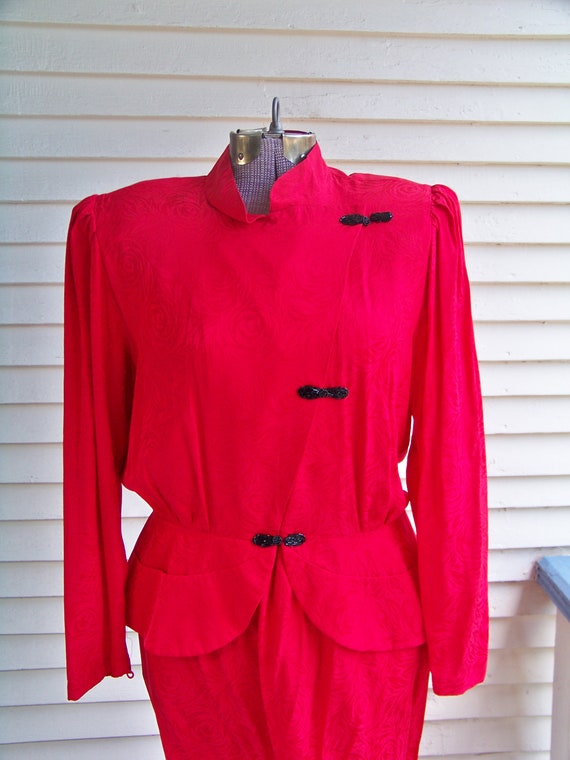 1980s Chinese Red 2 Piece Oriental-Style Dress 100% S… - Gem