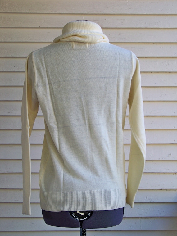 1970s Acrylic Cream Cowl Neck Sweater with Ribbing Do… - Gem