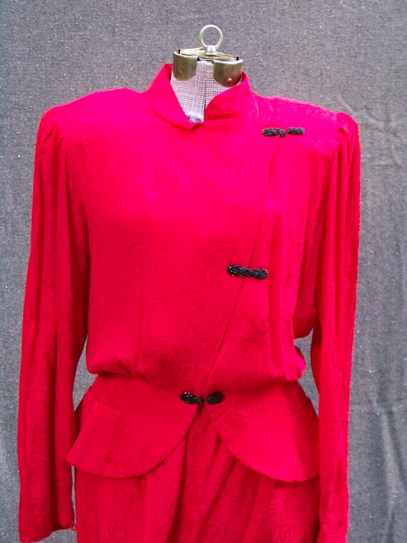 1980s Chinese Red 2 Piece Oriental-Style Dress 100% S… - Gem