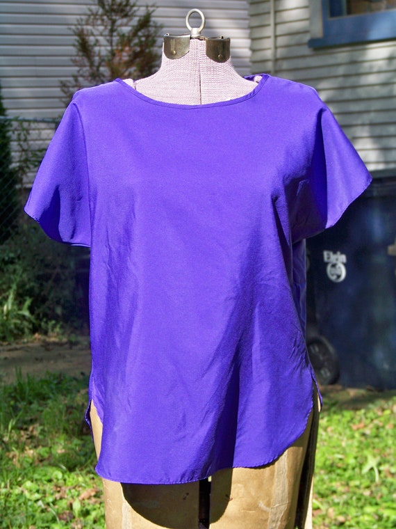 1980s Purple Silk Short Sleeve Shell Vintage Retro - Gem