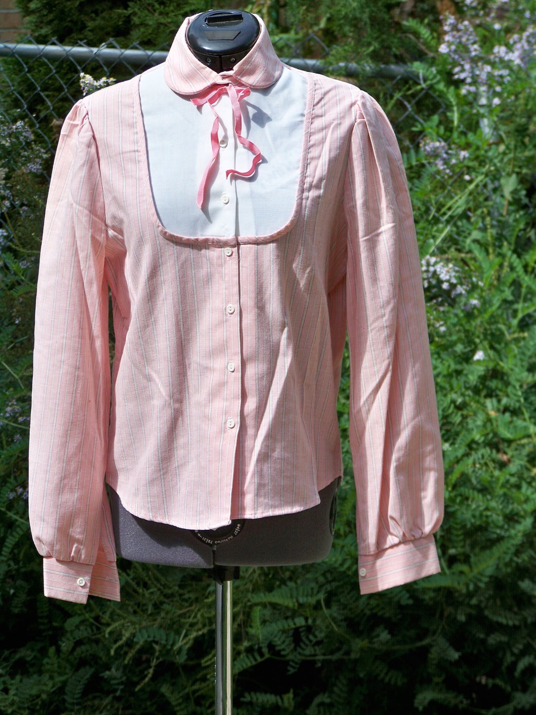 1970s Light Pink Striped Prairie-style Blouse With White Yoke Vintage ...