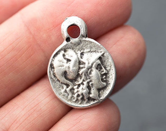 Silver Goddess Athena Charm, Silver Coin Charm, Replica Greek Coin ...