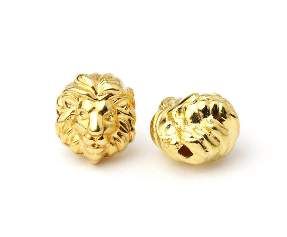 Gold Lion Head Bead Lion Head Charm Animal Bead Lion Slider - Etsy