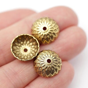 13mm Acorn Bead Caps, Large Bead Caps, Artisan Gold Beadcaps, Antique ...