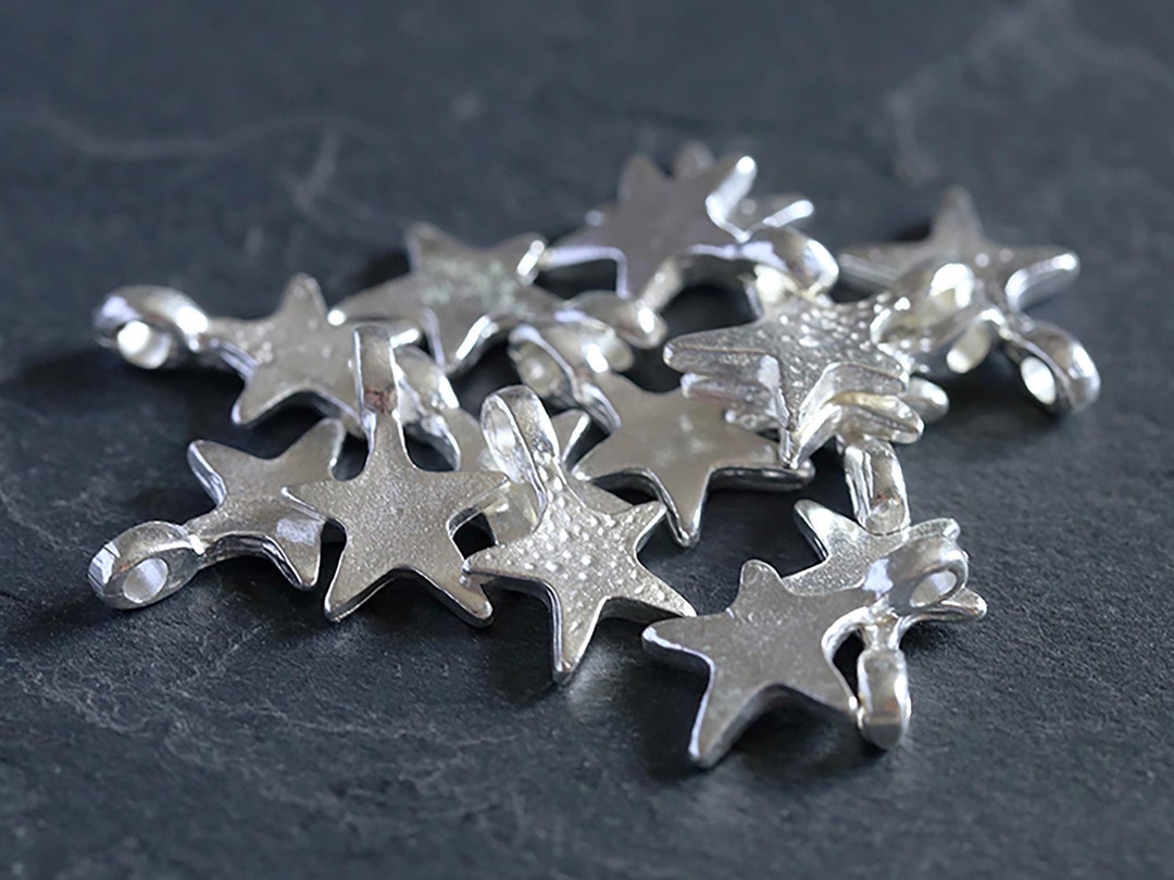 Small Silver Star Charms, Silver Star Drop Earrings, Tiny Silver Stars ...