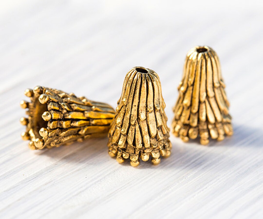 Gold Large Cone Bead Caps, Antique Gold Artisan, Textured Bead Caps ...
