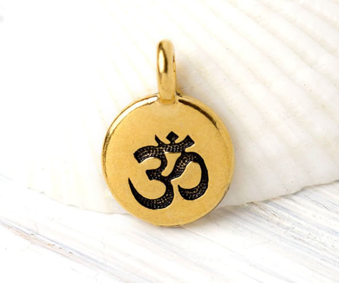 Gold Round Om Charm, Small Om Symbol Charm, Tierracast Zen Charm ...