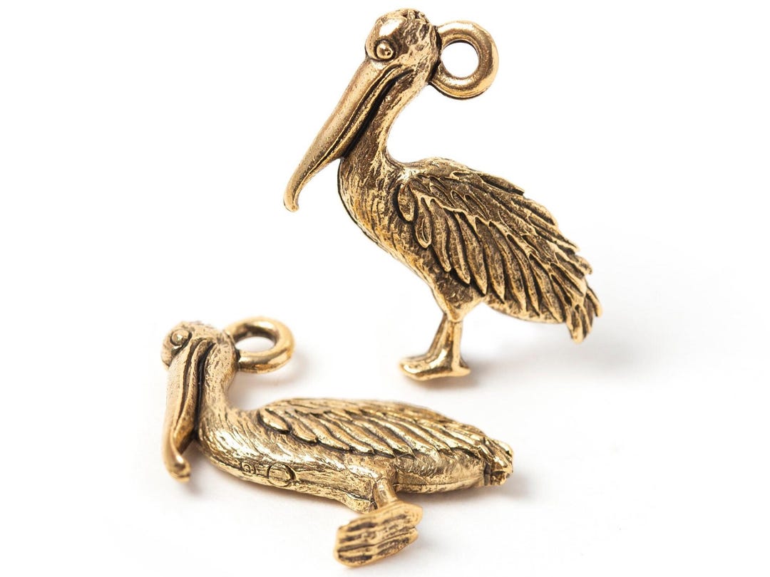 Gold Pelican Pendant, Antique Gold Pelican Bird, Ocean Bird Charm, Two ...