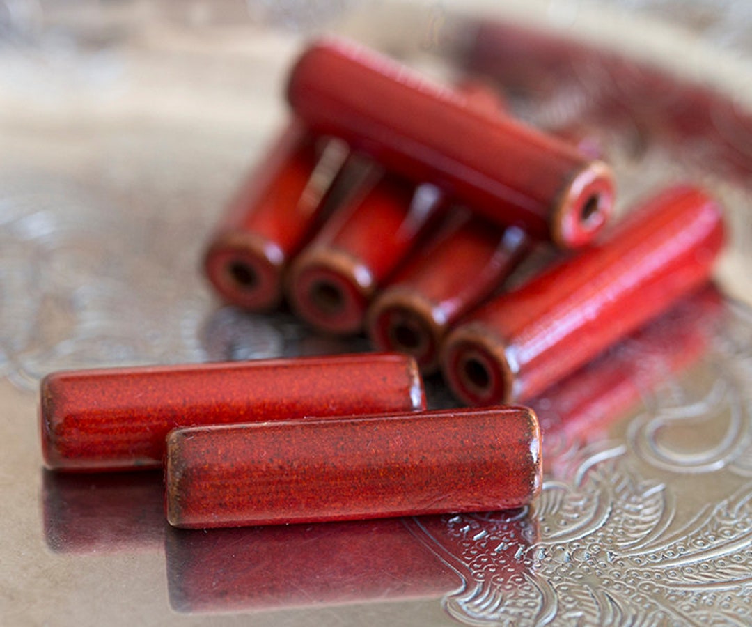 30mm Greek Large Ceramic Tube Beads, Vermilion Red Tubes, Large Tube ...