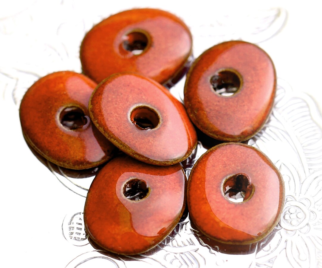 16mm Enamel Ceramic Nuggets, Brick Red Cornflake Chips, Glazed Disk ...