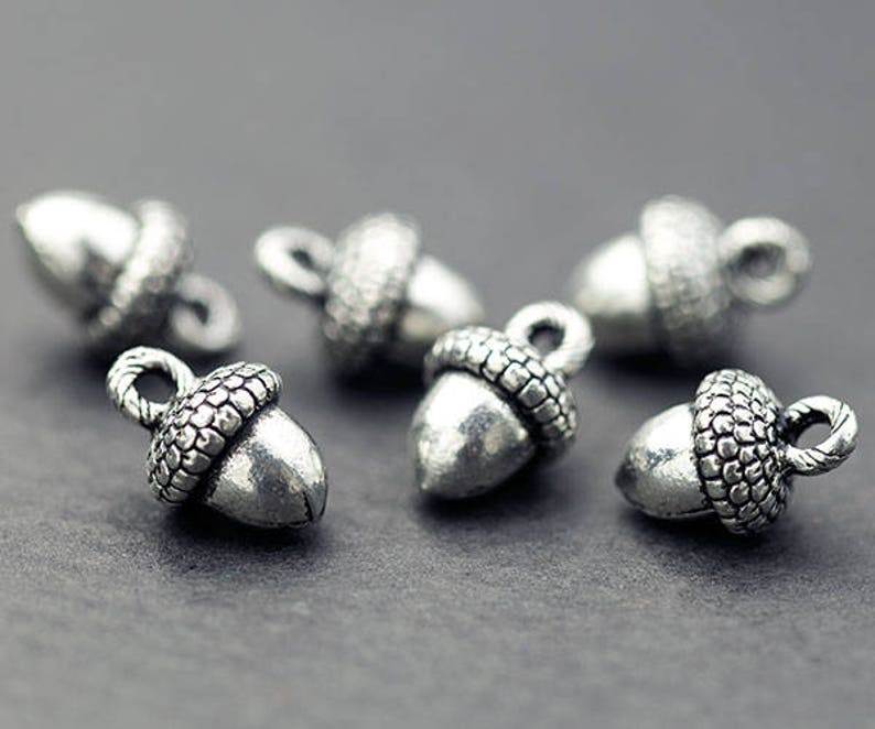 Small Silver Acorn Charms, Acorn Dangle Beads, Acorn Drop Charms ...