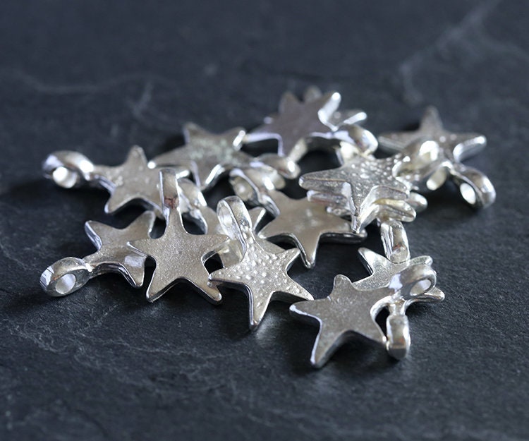 Small Silver Star Charms, Silver Star Drop Earrings, Tiny Silver Stars ...