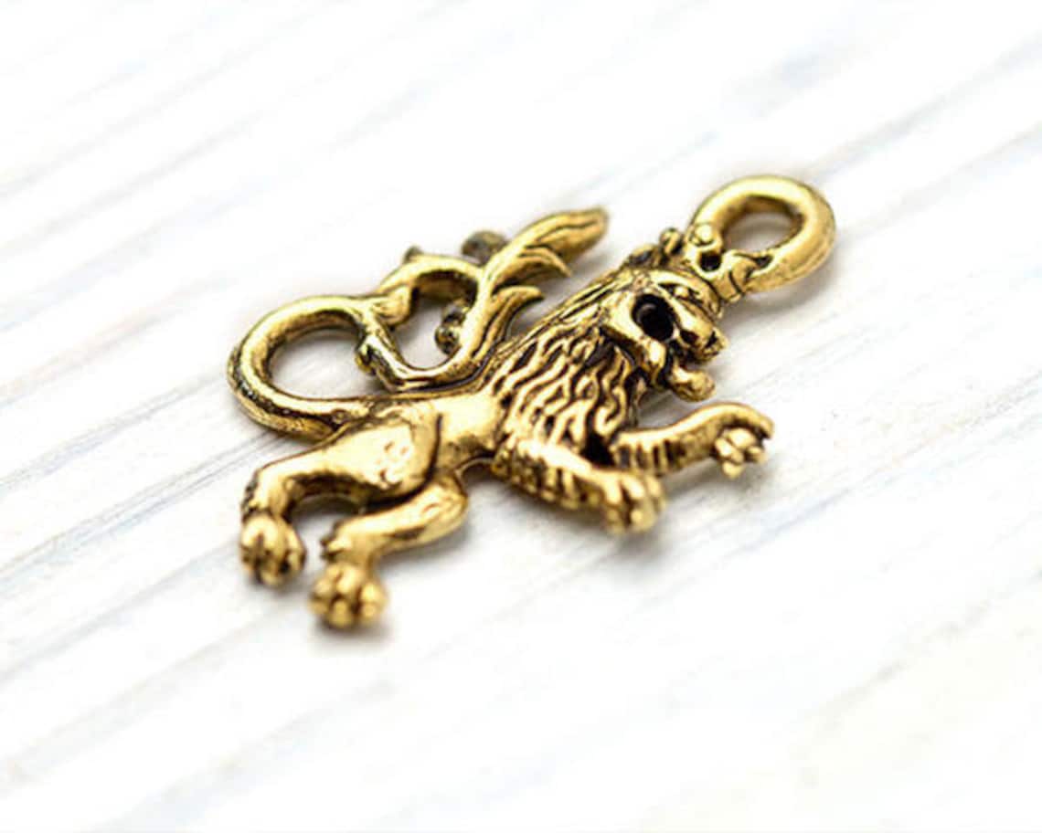 Gold Lion With Crown Charm Royal Charm Heraldic Lion Charm - Etsy