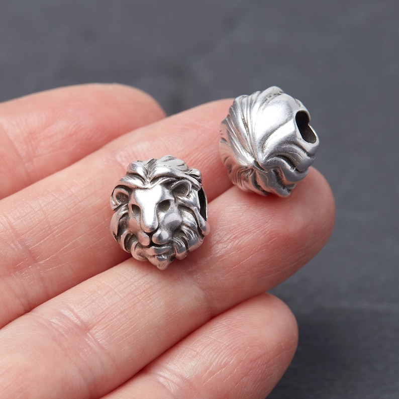 Gold Lion Head Bead, Antique Gold Lion Charm, Wild Animal Bead, Large ...