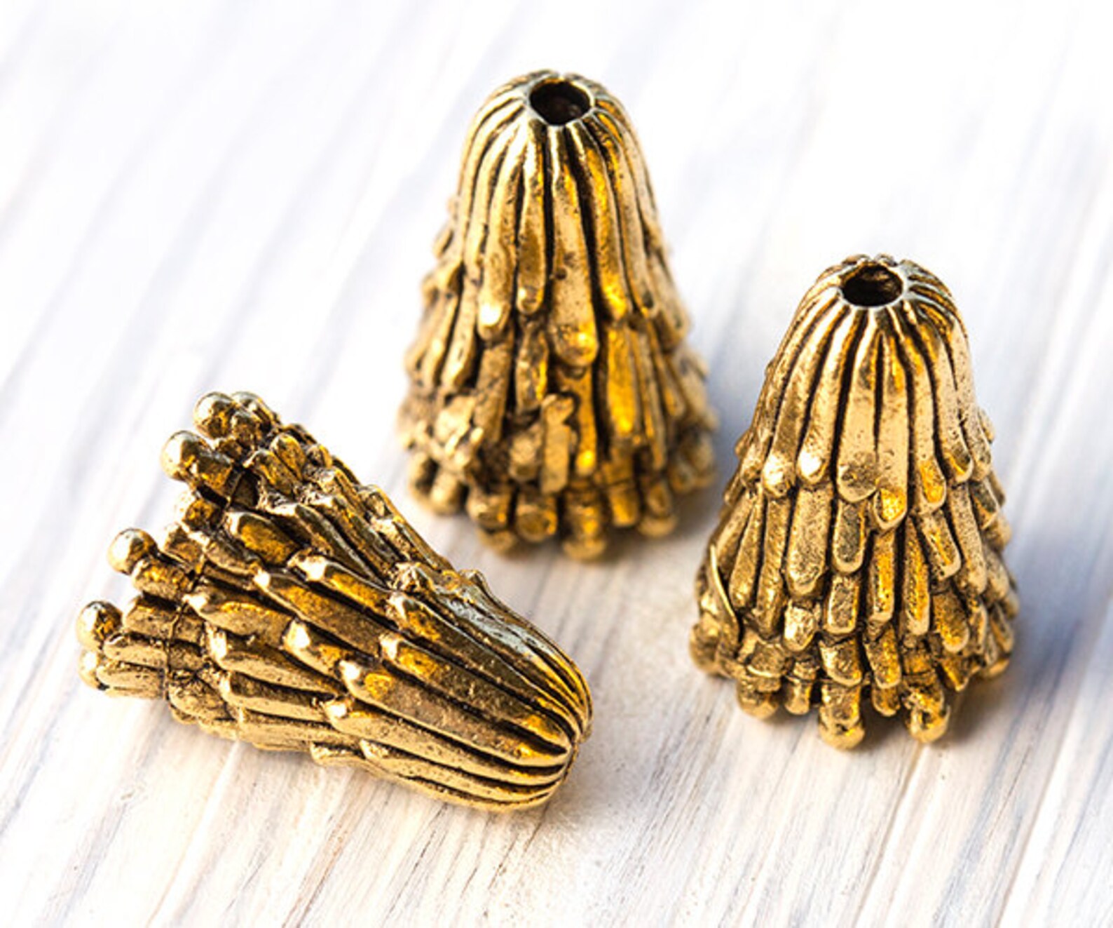 Gold Large Cone Bead Caps Antique Gold Artisan Textured Bead - Etsy