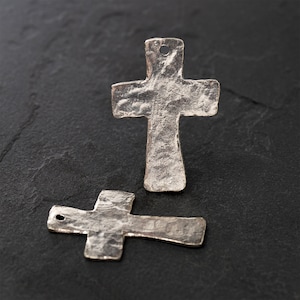 Large Silver Cross Pendant, Silver Hammered Cross Pendant, Large Rosary ...