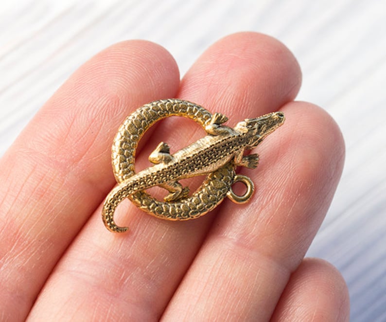Gold Alligator Toggle Clasp 24K Gold Plated Crocodile - Etsy