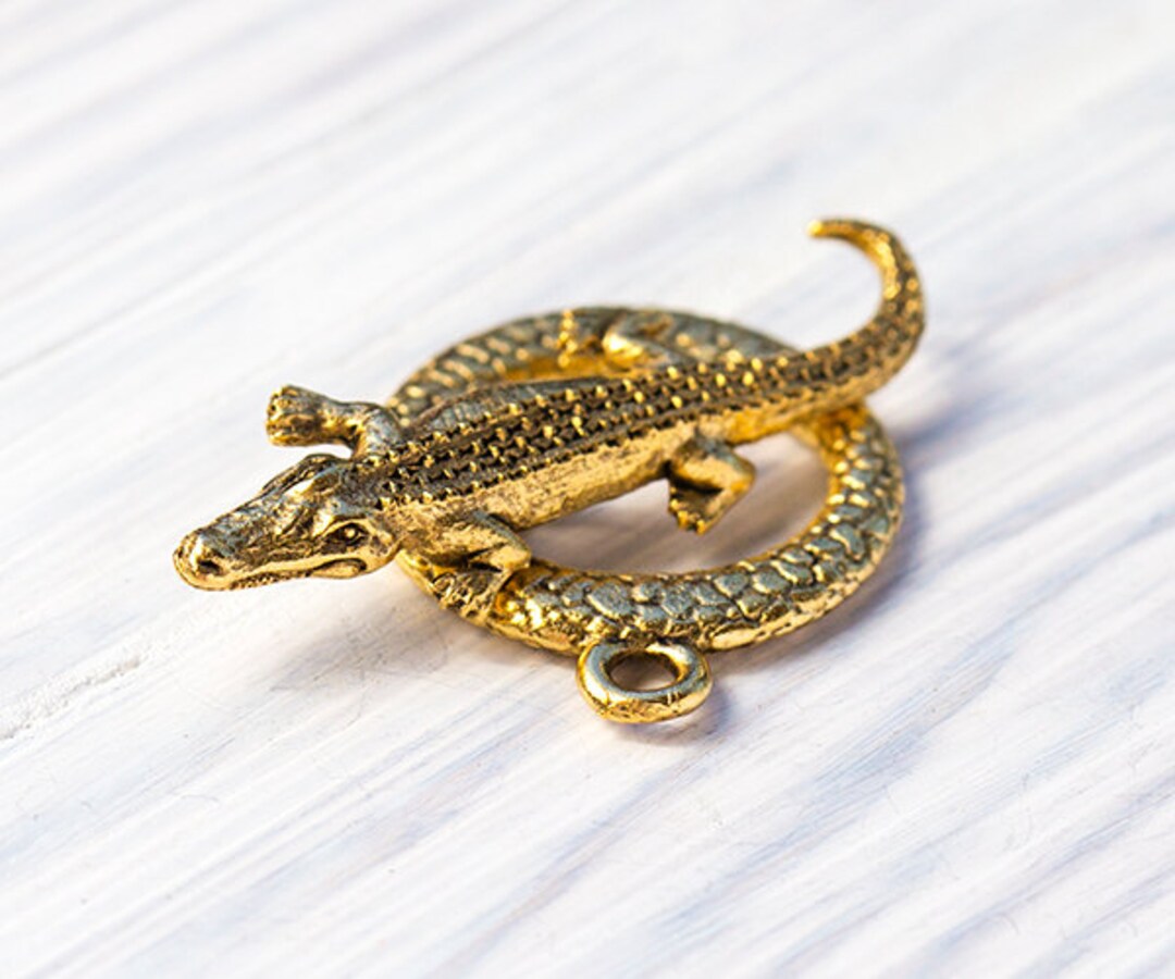 Gold Alligator Toggle Clasp, 24K Gold Plated Crocodile, Tropical Toggle ...