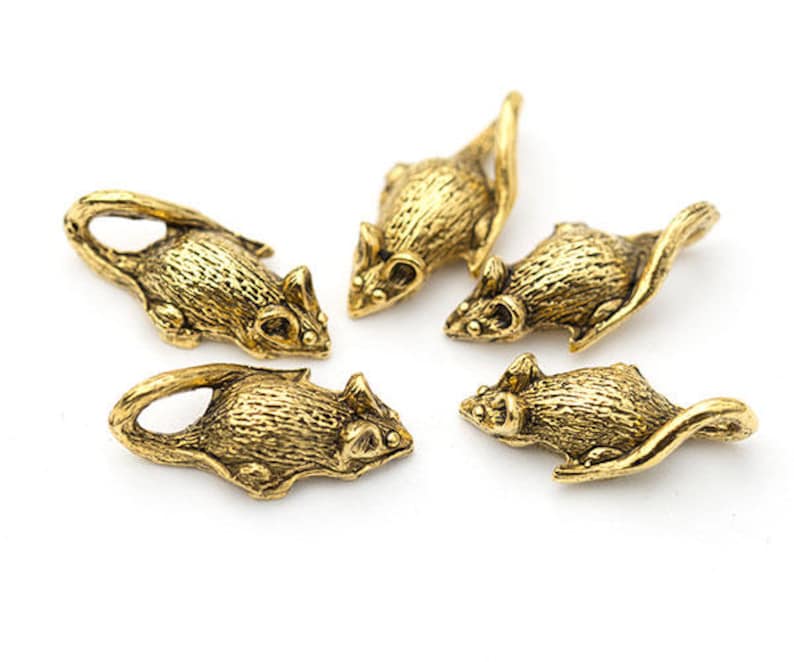 Gold Little Mouse Charm, Tiny Mice Charm, Antique Gold Cute Little ...