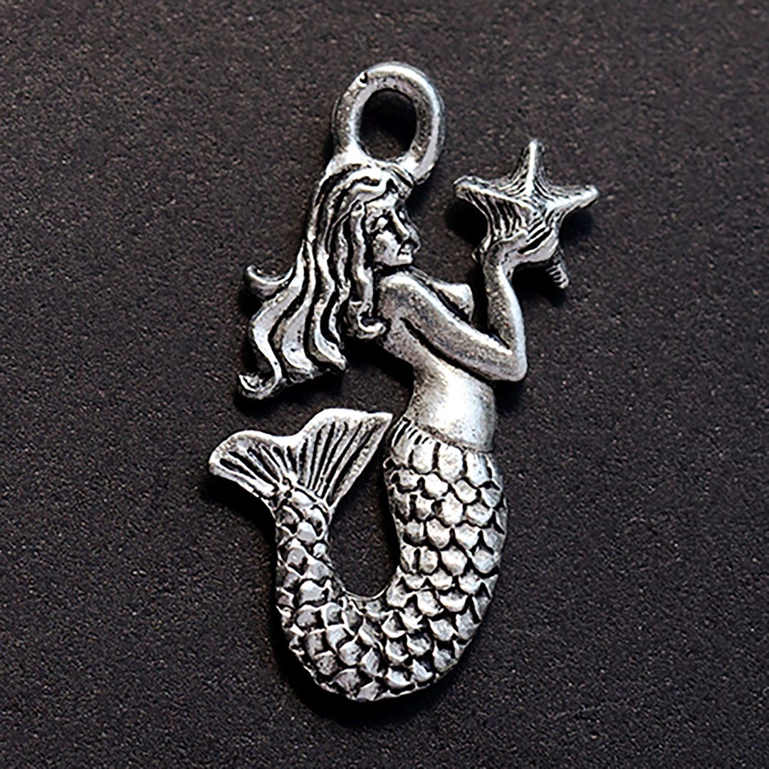 Silver Mermaid Charm, Mermaid With Star Charm, Antique Silver Mermaid ...