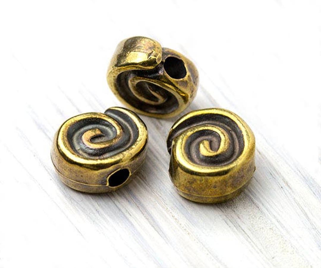14mm Bronze Spiral Beads, Swirl, Snail Shell Beads, Antique Bronze Flat ...
