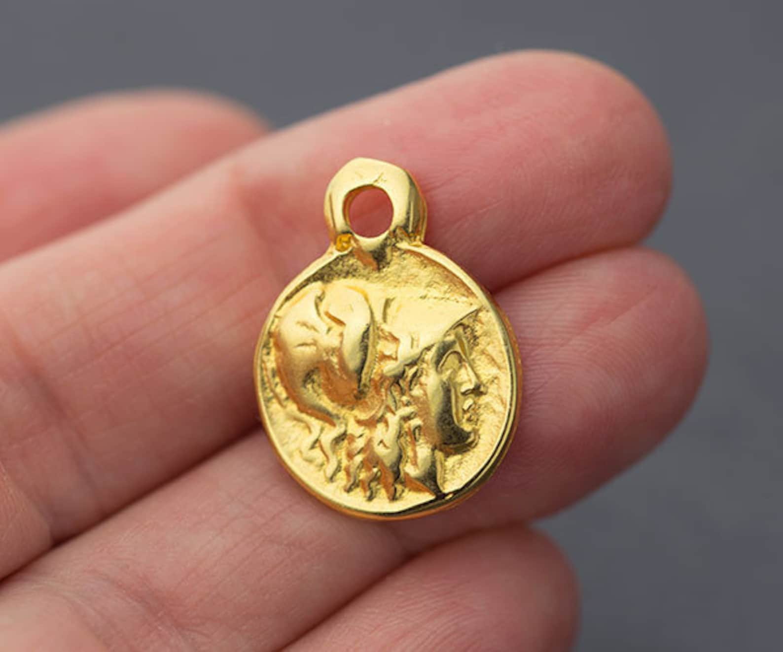 Goddess Athena Charm, Gold Coin Charm, Replica Greek Coin, 24K Gold ...