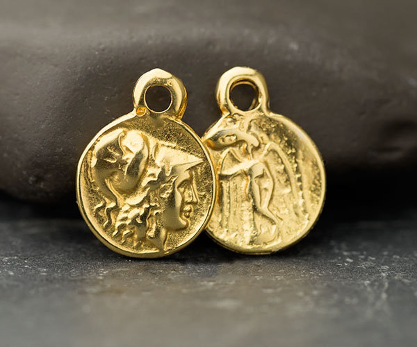 Goddess Athena Charm, Gold Coin Charm, Replica Greek Coin, 24K Gold ...
