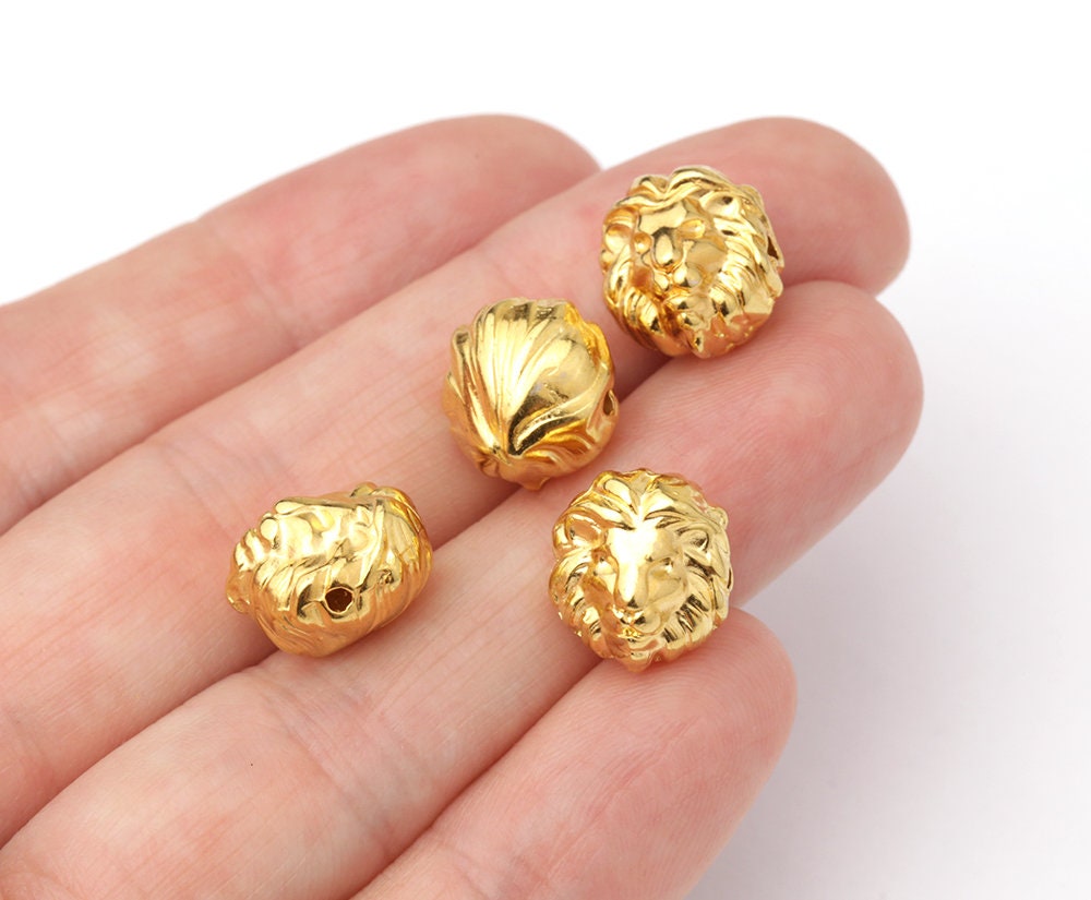 Gold Lion Head Bead Lion Head Charm Animal Bead Lion Slider - Etsy