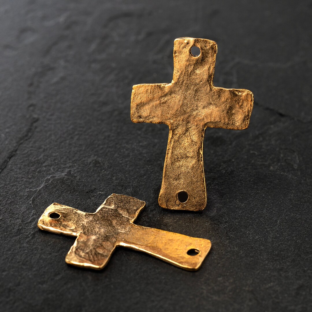 Large Gold Two Hole Cross Connector, Gold Hammered Cross Focal, Ancient ...