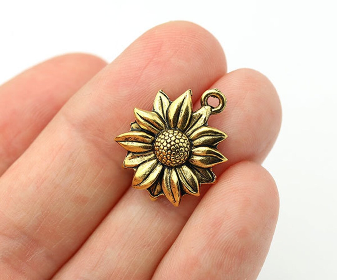Gold Sunflower Charm, Daisy Flower Charm, Gold Flower Charm, Floral ...