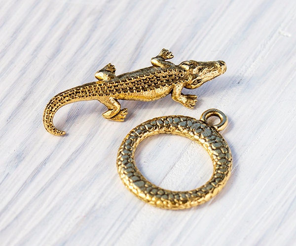 Gold Alligator Toggle Clasp 24K Gold Plated Crocodile - Etsy