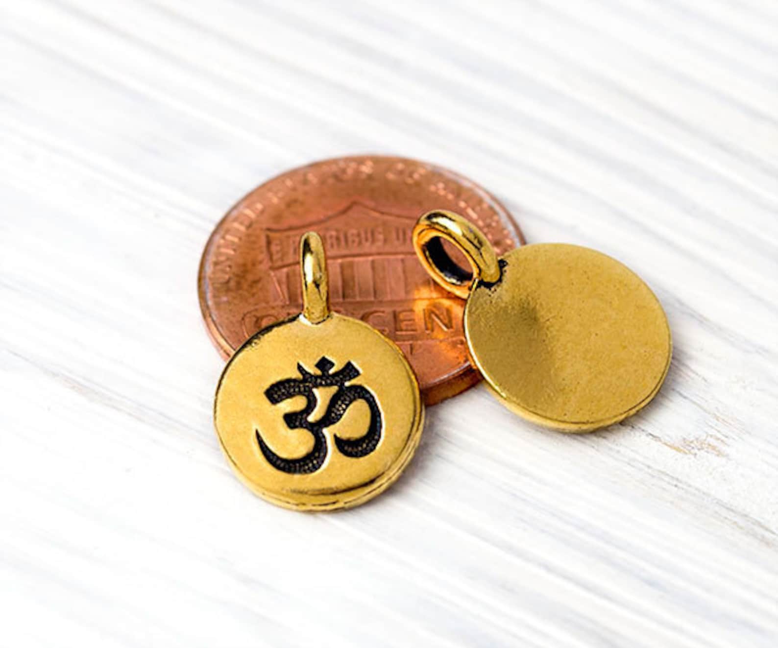 Gold Round Om Charm, Small Om Symbol Charm, Tierracast Zen Charm ...