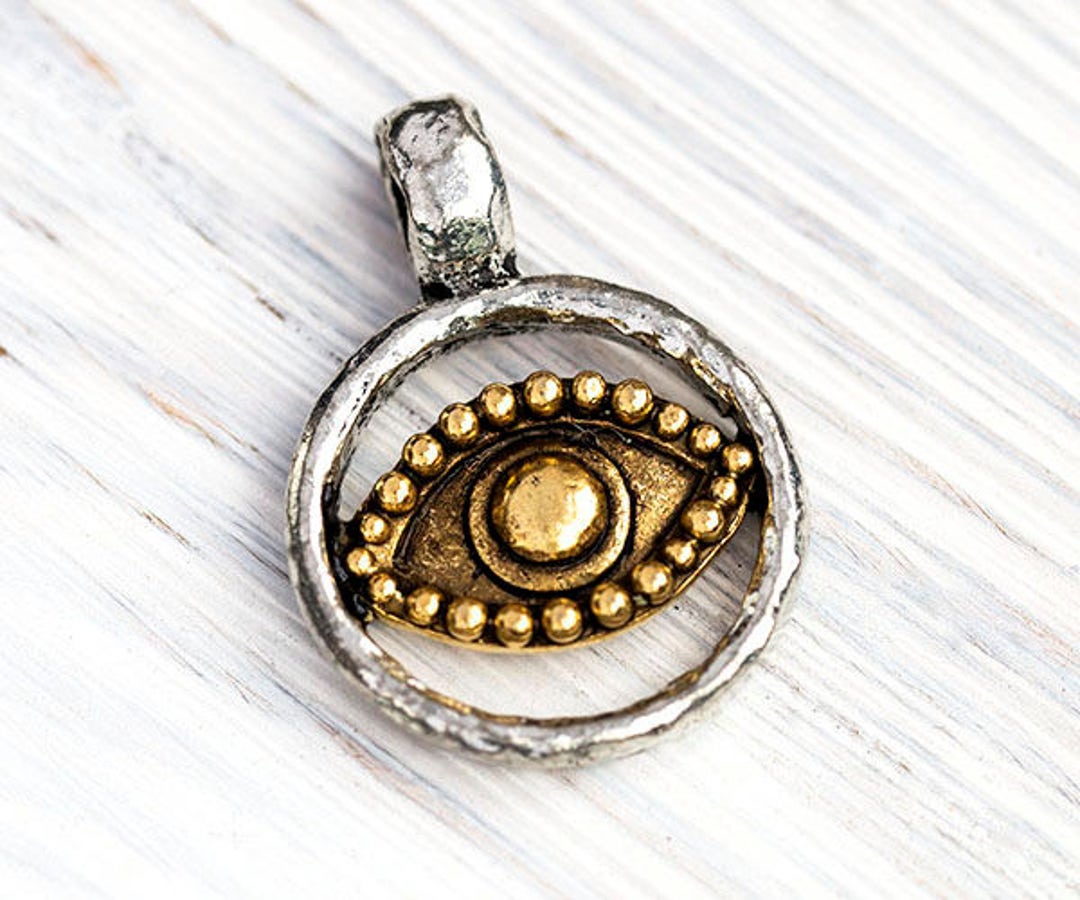 Eye in Hammered Bezel Charm, Evil Eye Pendant, Protection Amulet ...