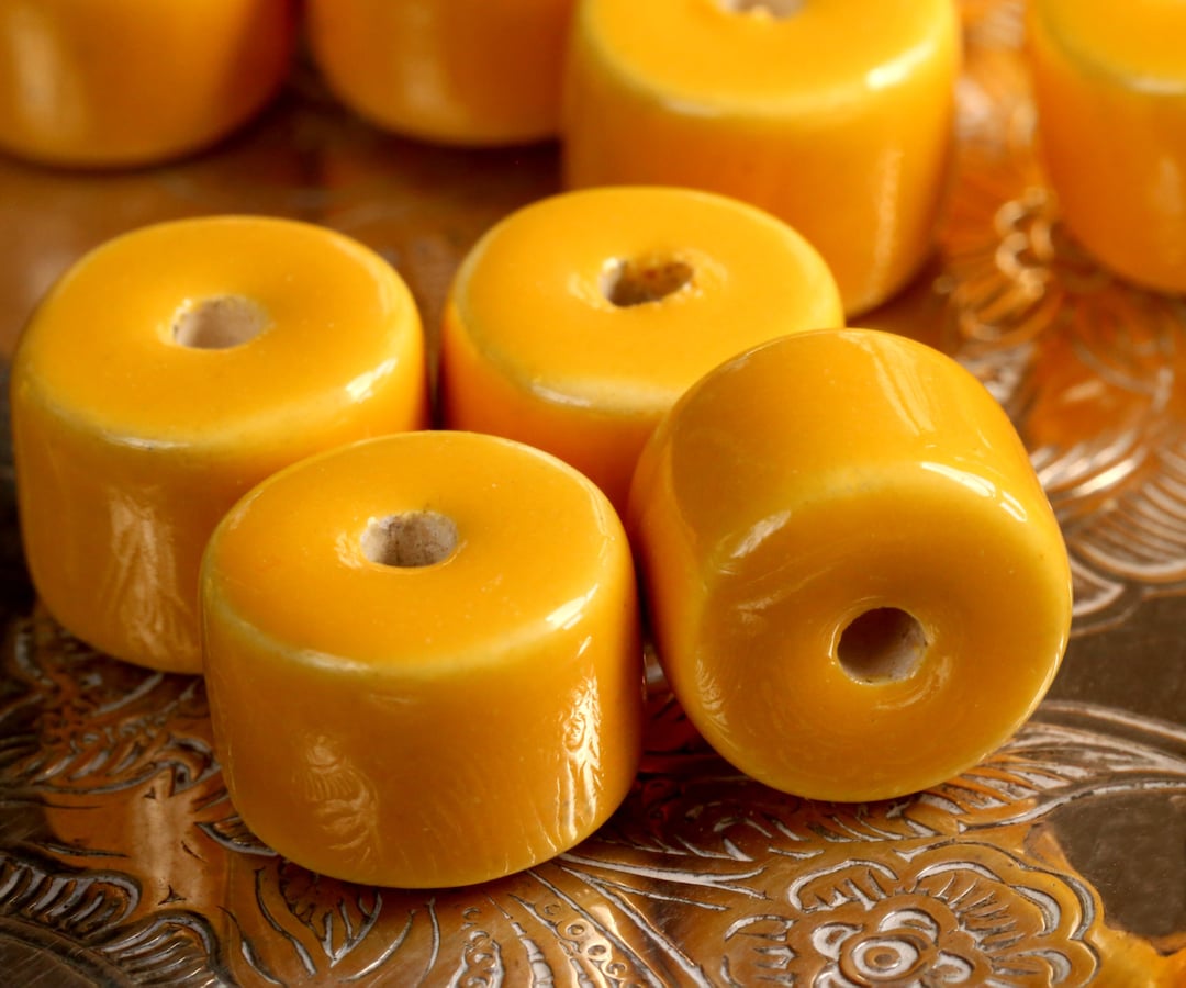 13mm Ceramic Short Barrel Beads, Large Round Clay Spacer Beads, Sun ...