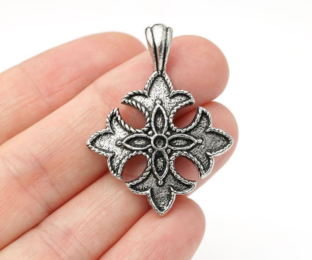 Fleur De Lis Cross, French Silver Lily Flower Cross Pendant, Antique ...