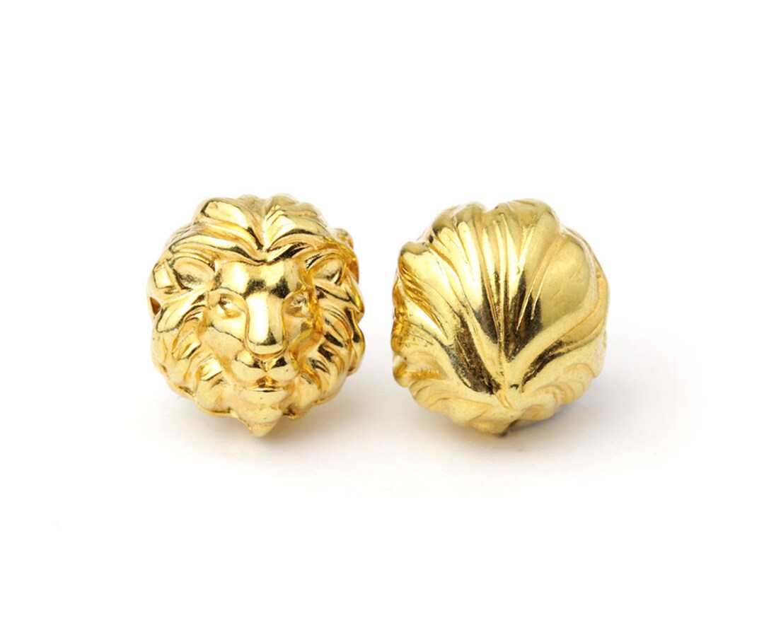 Gold Lion Head Bead, Lion Head Charm, Animal Bead, Lion Slider Bead ...