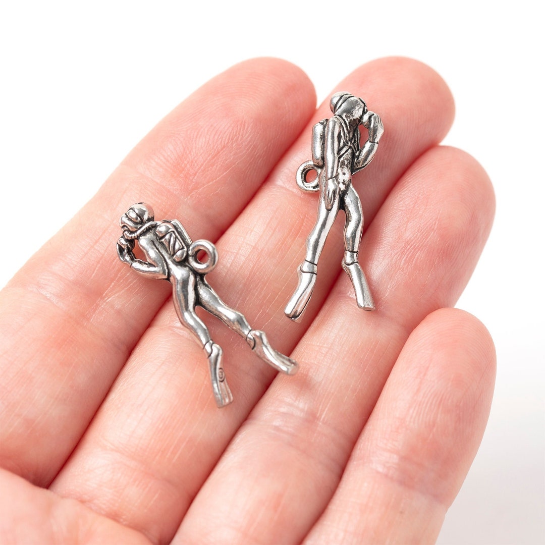 Silver Scuba Diver Pendant, Nautical, Ocean, Sea Charm, Antique Silver ...