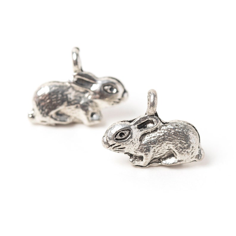 Silver Little Rabbit Charm, Tiny Rabbit Charm, Antique Silver Cute ...