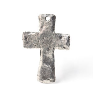 Large Silver Cross Pendant, Silver Hammered Cross Pendant, Large Rosary ...