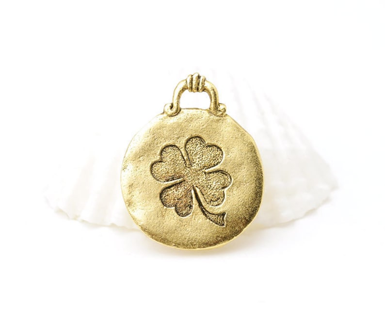 Shamrock Charm Antique Gold Shamrock Celtic Four Leaf Clover Lucky ...