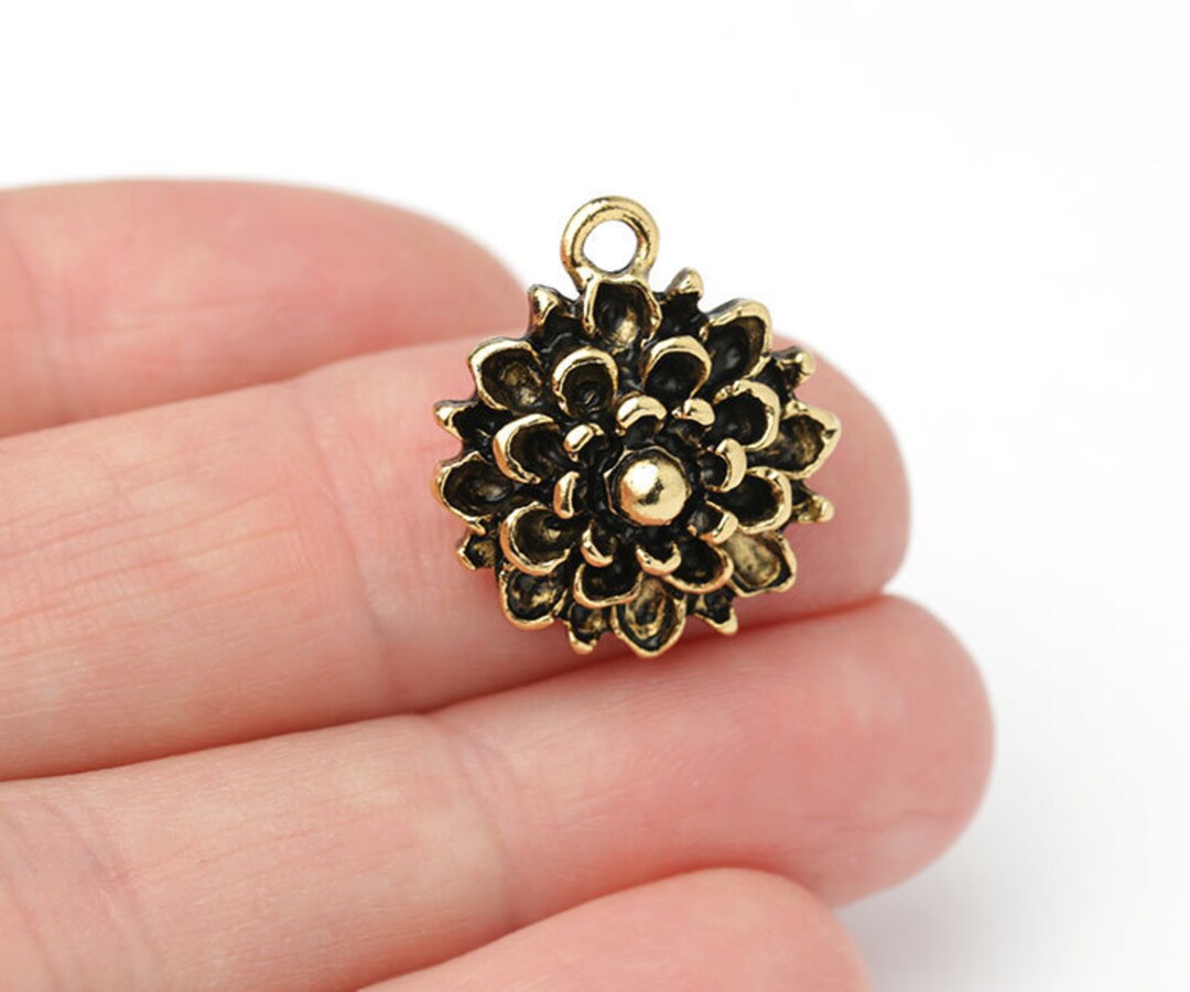 Gold Mum Flower Charm, Chrysanthemum Charm, Artisan Flower Charm, 24K ...